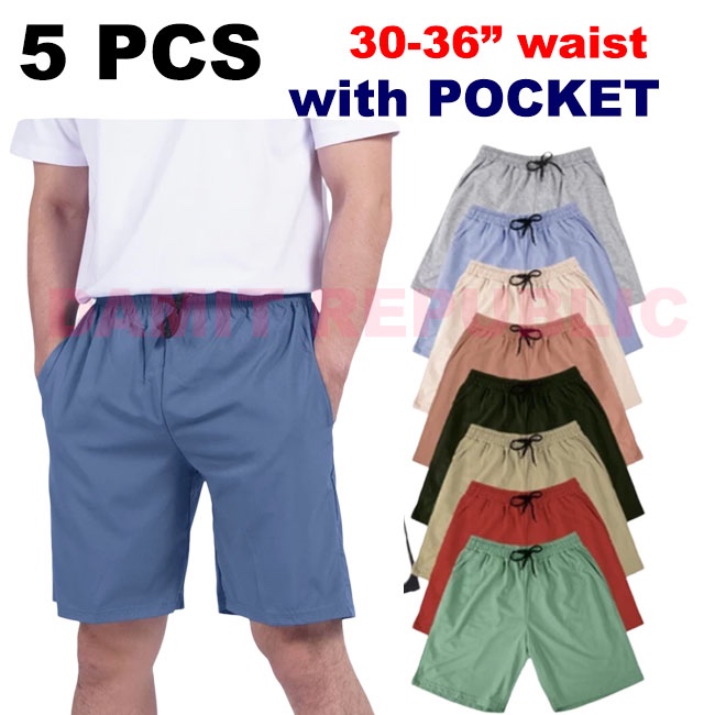 5PCS Taslan Plain Short for Men Teens Boy Summer Short Walking Casual ...