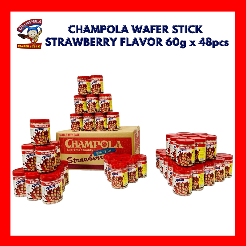 CHAMPOLA WAFER STICK STRAWBERRY FLAVOR 60g x 48pcs | Shopee Philippines