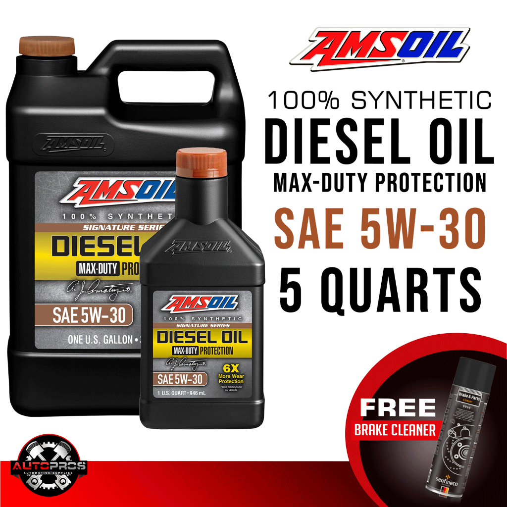 AMSOIL 5W-30 Max-Duty Signature Series 100% Synthetic Diesel Oil 5 Quarts (FREE BRAKE CLEANER ...