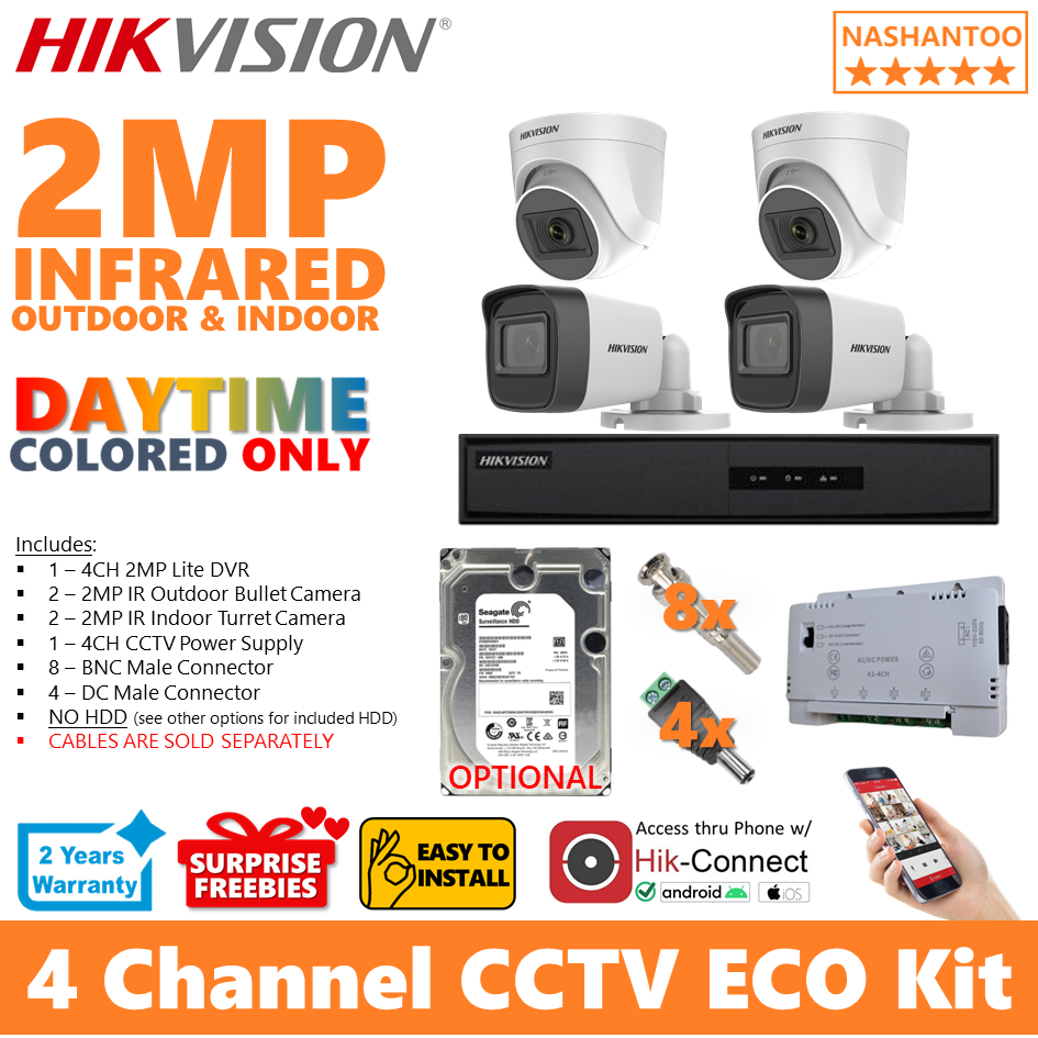 Hikvision 4Channel 2MP IR 4Camera (2 Out,2 In) 4CH DIY CCTV Package Kit ...