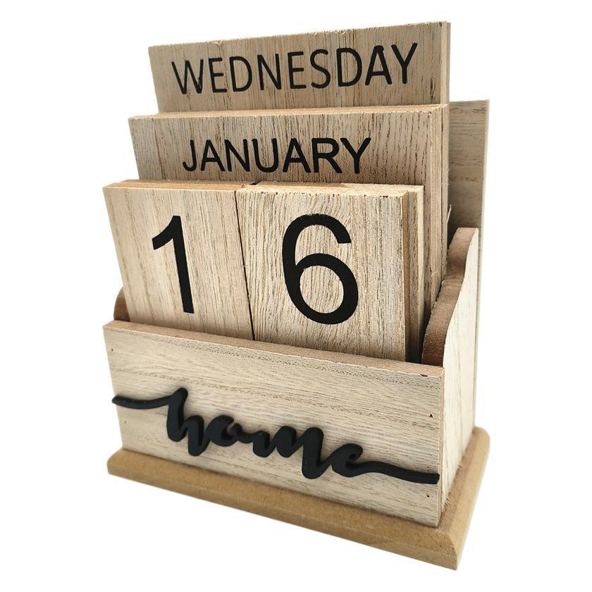 Creative Wooden Desktop Calendar Decorative Stand Office Decorative ...