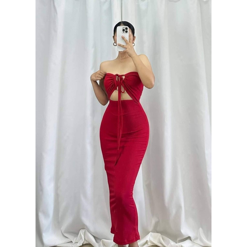 MHIDZ GLAM HALTER LONG DRESS - CUT OUT BELLY 2 WAY TO WEAR | Shopee ...