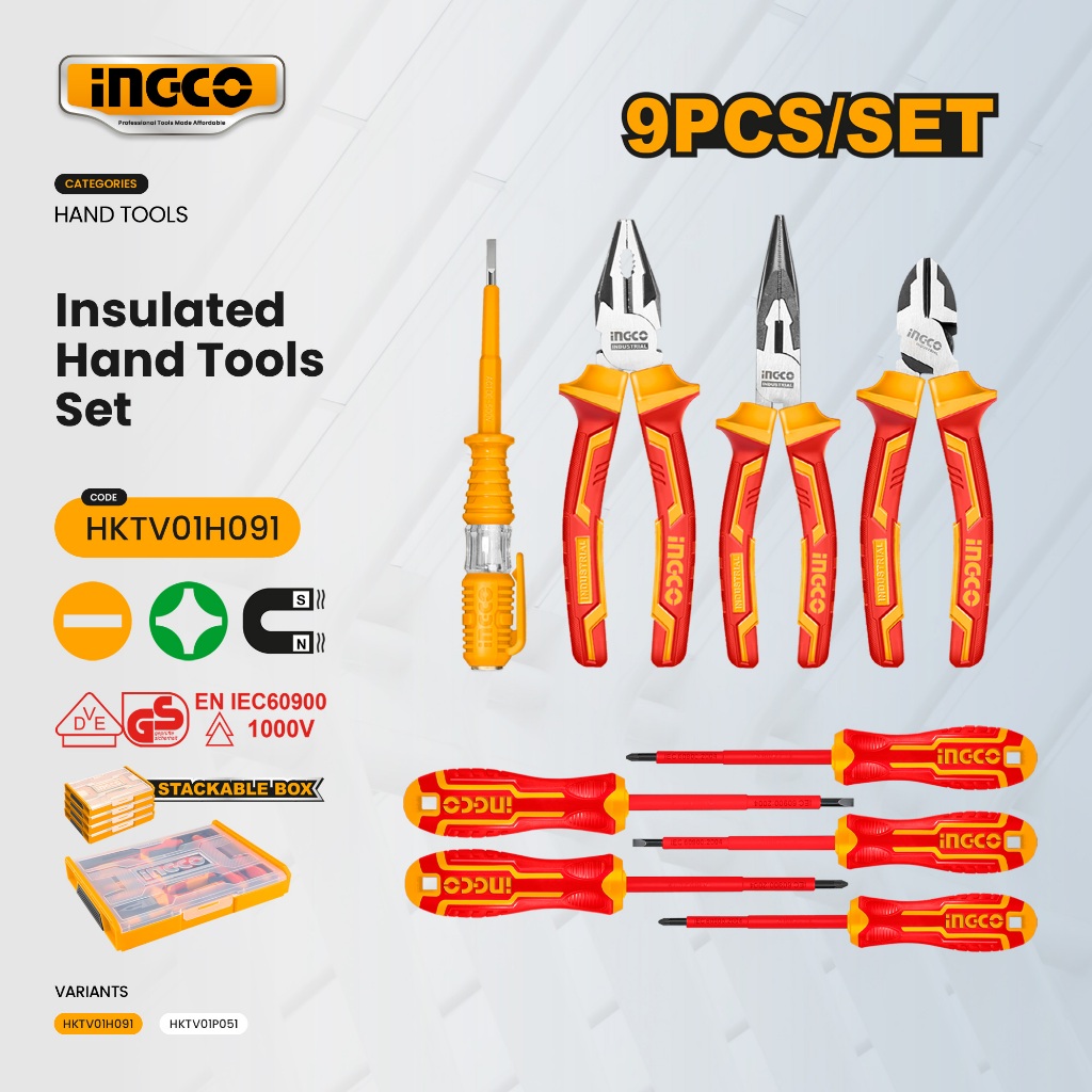 Ingco 9 pcs Insulated Pliers and Screwdrivers Hand Tools Set HKTV01H091 ...