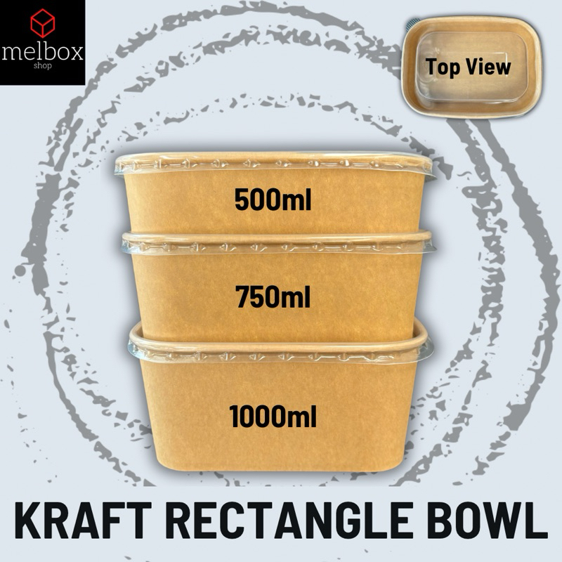 [25 pcs] Kraft Salad RECTANGLE Biodegradable Disposable Paper Bowl with ...