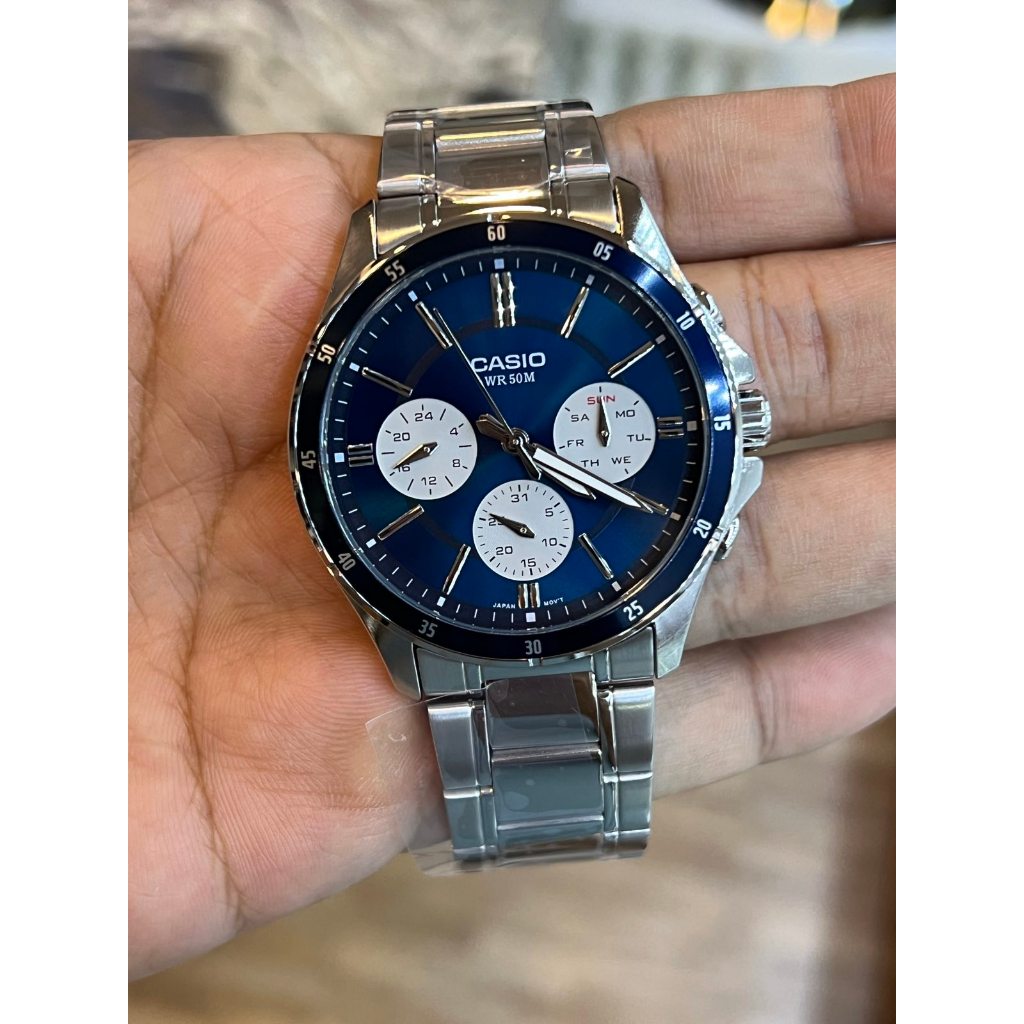 Original Casio Analog Blue Dial Stainless Steel Mens Watch Mtp 1374d 2a3 Casio Mtp 1374d 2a3
