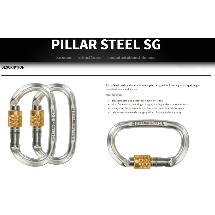 Climbing Technology Pillar Carabiner Rappelling Carabiner Clip Steel ...