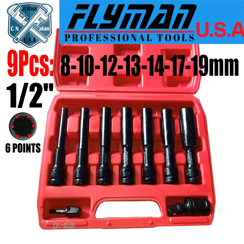 Flyman 9Pcs 1/2“ drive long deep socket 8-19mm | Shopee Philippines