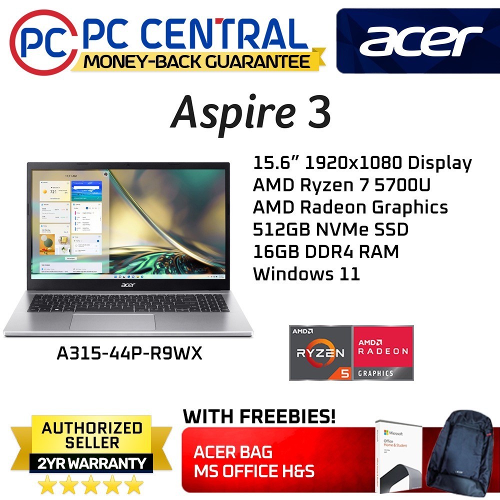 Acer Aspire 3 (A315-44P-R9WX) 15.6" | AMD Ryzen 7 5700U | 16GB DDR4 RAM | 512GB SSD (PC CENTRAL ...