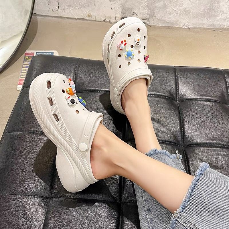 Crocs classic fashion Korean women's thick-soled slippers solid color ...