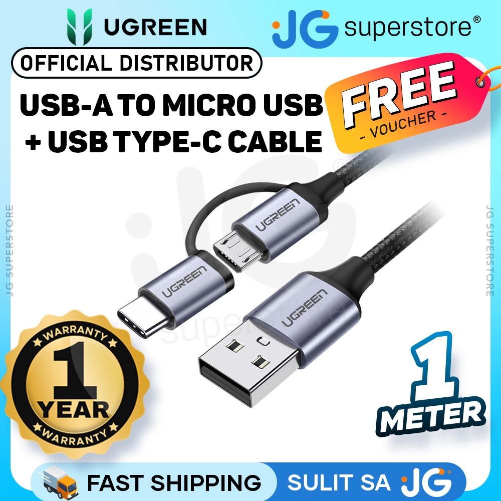 UGREEN 1m USB A to Micro USB + USB Type C Cable with Fast Charging and ...