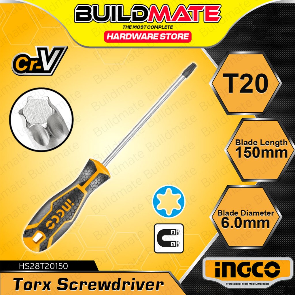 BUILDMATE Ingco 150mm T20 Torx Screwdriver CR-V Round Shank Six-Point ...