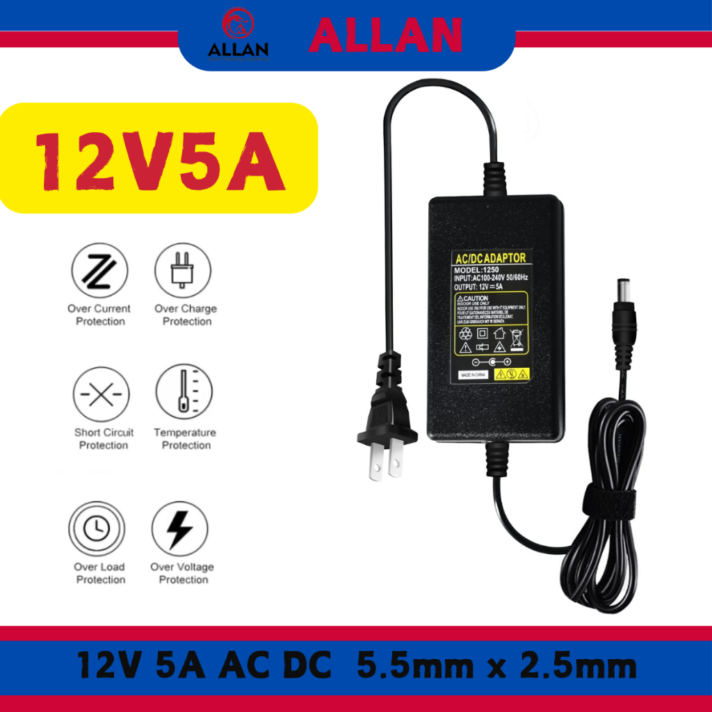 Allan 12V5A DC SWITCHING POWER ADAPTER AC/DC ADAPTER 1250 /INPUT: AC100 ...