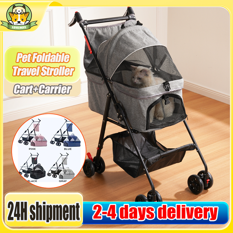 Pet stroller dog walker cat teddy stroller out small and medium-sized ...