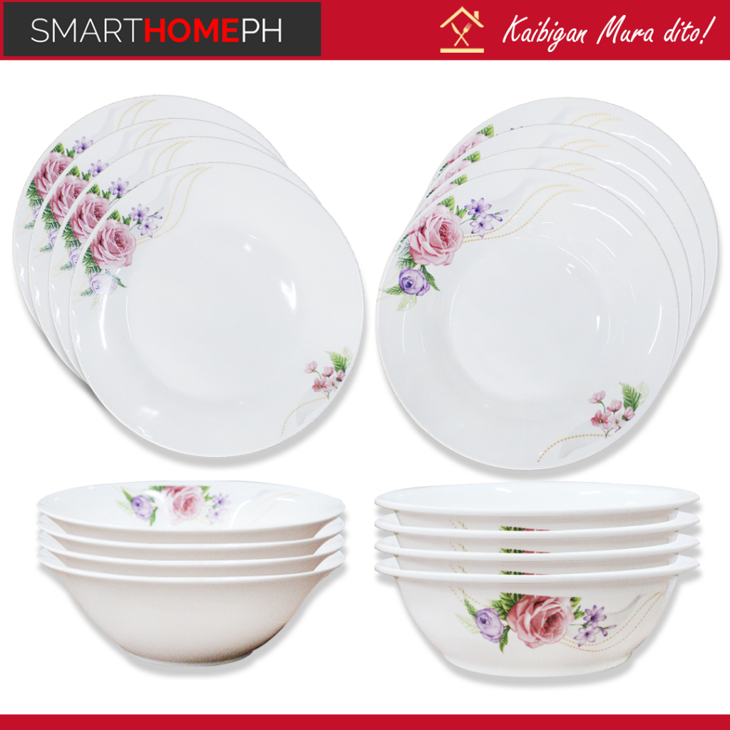 4pcs set Pinky Rose porcelain dinnerware Plates, Bowls pink flower ...