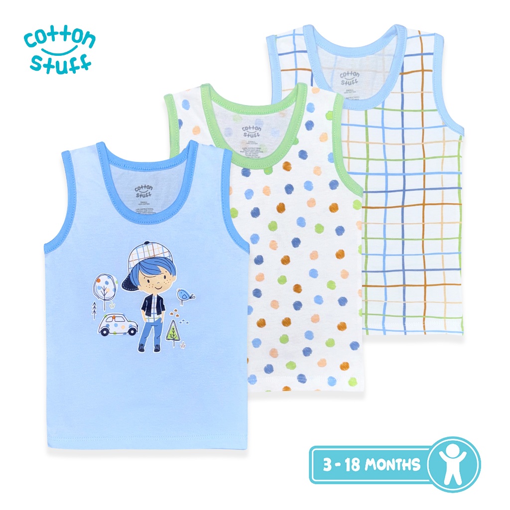 Cotton Stuff - 3-piece Sando (Pattern- Boy) | Shopee Philippines