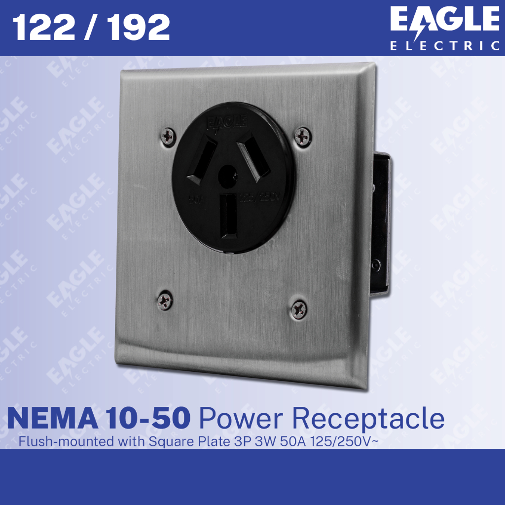 EAGLE 122/192 BOX NEMA 10-50 Flush-mounted Power Receptacle 3P 3W 50A ...