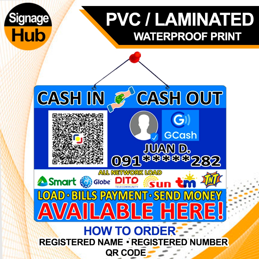 GCASH CASH IN CASH OUT with LOAD Signages | Scan to Pay QR Code ...