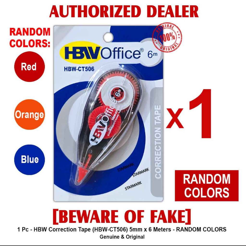 HBW Correction Tape Tapes 6 Meters RANDOM COLORS 5mm x 6M HBW-CT506 ...
