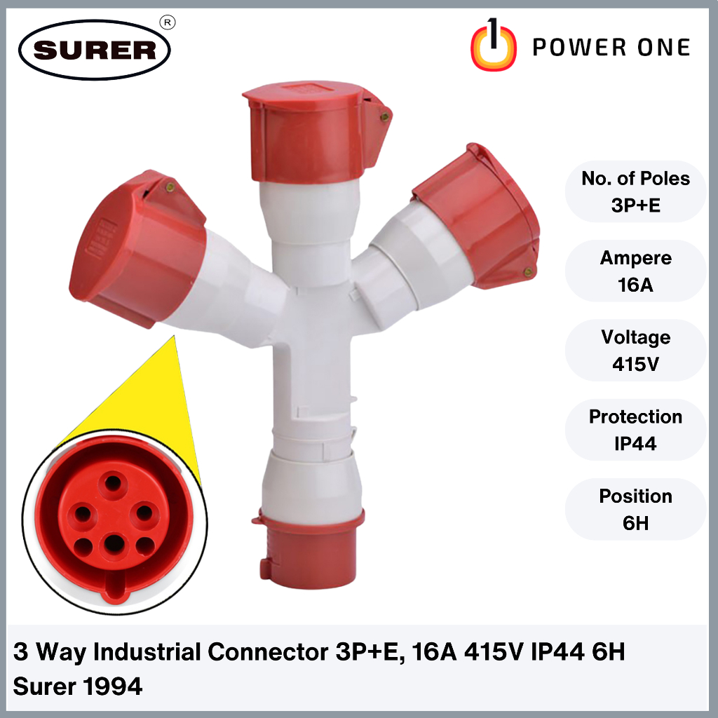 Surer 1994 3-Way Industrial Female Plug Connector 3P+E, 16A 415V, IP44 ...