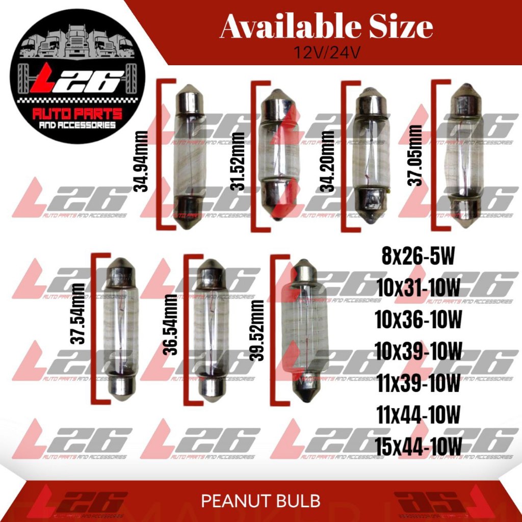 10PIECES Universal Halogen Dome Light PEANUT BULB 8x36 10x31 10x36 ...