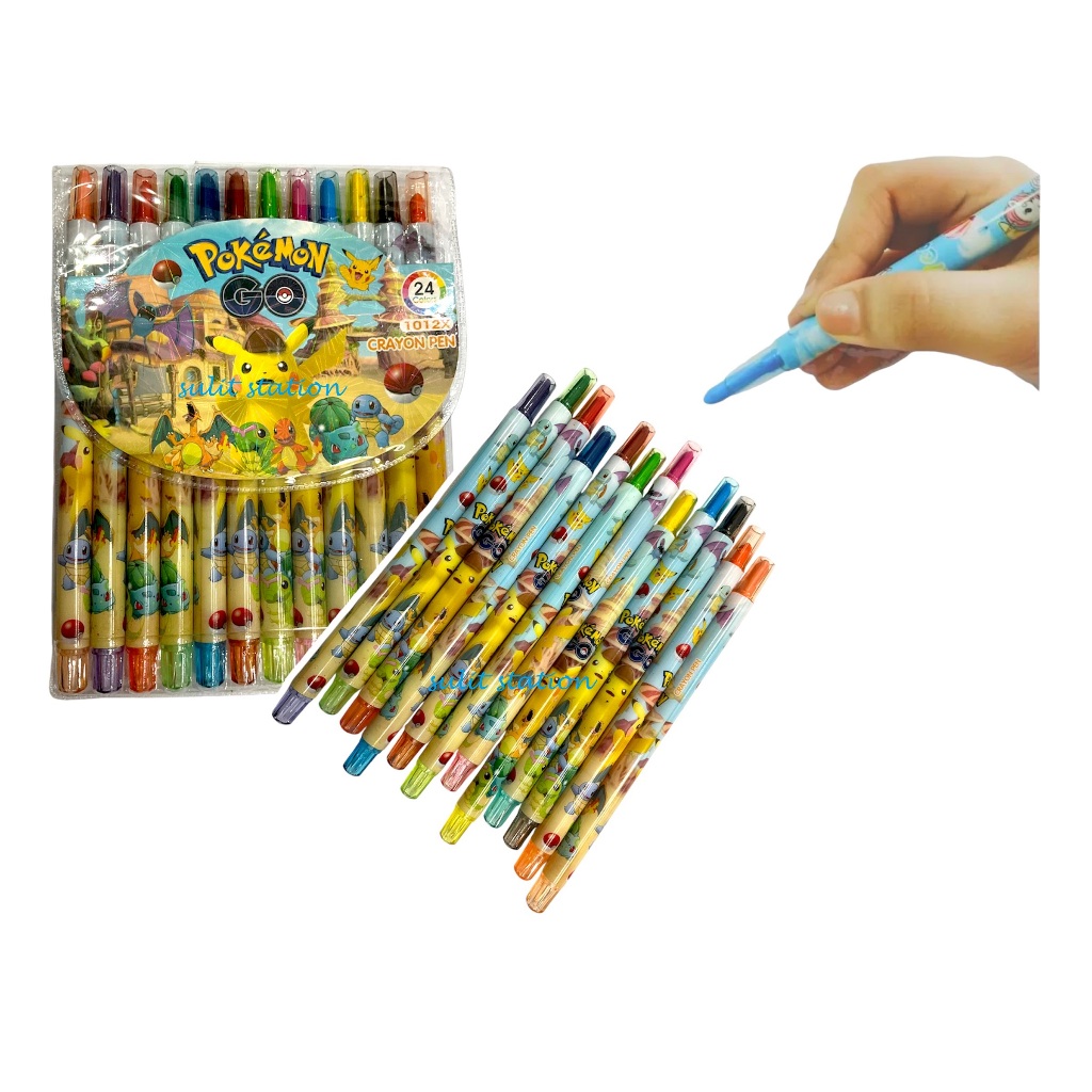 12pcs POKEMON BEN 10 RETRACTABLE ROLLING twist TWISTED COLOR CRAYON ...