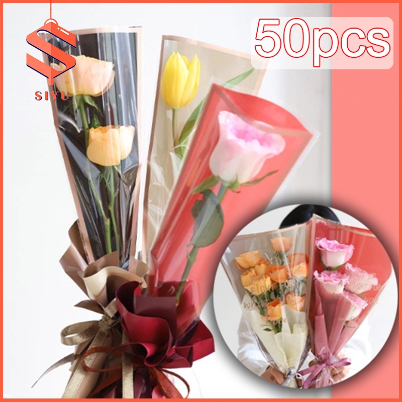 50pcs Single Flower Packaging Bag Transparent Visible Design High ...