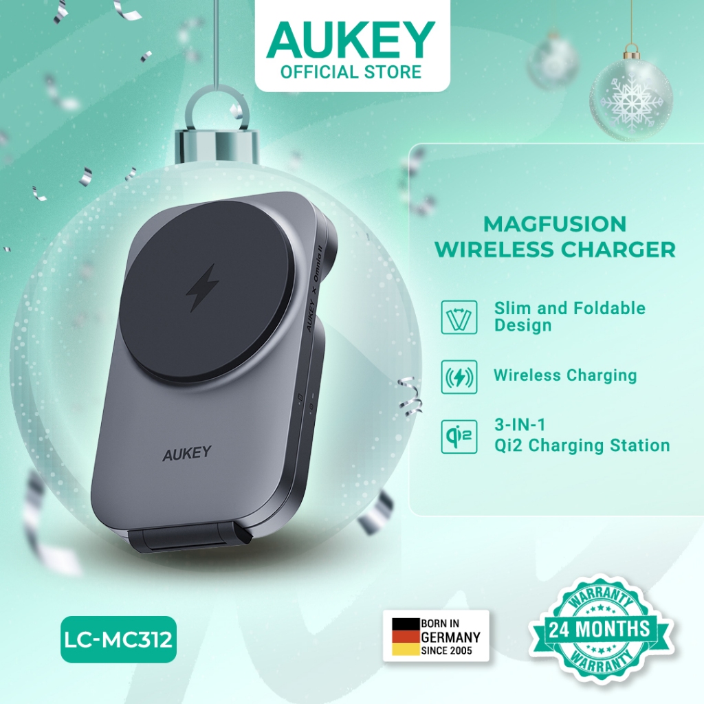 AUKEY LC-MC312 MagFusion Z Qi2 3-in-1 Foldable Magnetic Fast Wireless Charging Station | Shopee ...