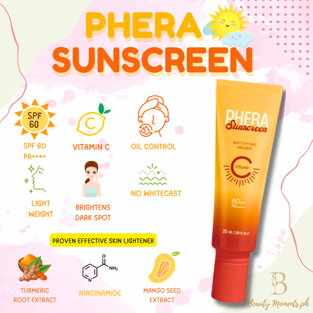 MIXTRUE BEAUTY/PHERA SUNSCREEN MATTE FINISH PRIMER SPF60 VITAMIN C NO WHITECAST OIL CONTROL ...