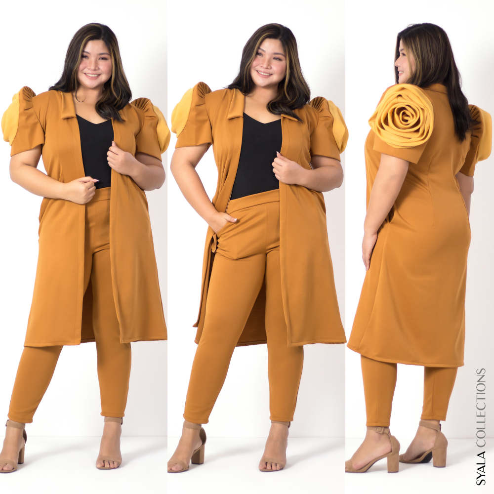 Rosette Flower Filipiniana Coat with Cami Top and Office Work Plus Rust ...