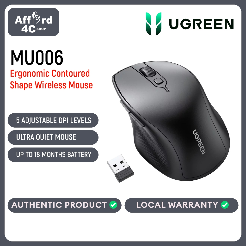 Ugreen Ergonomic Contoured-shape Design Wireless Mouse 2.4GHz&BT ...