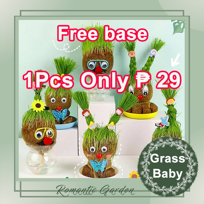 Grass Head Decor Children Growing Grass Doll Toys Office Table Plant ...