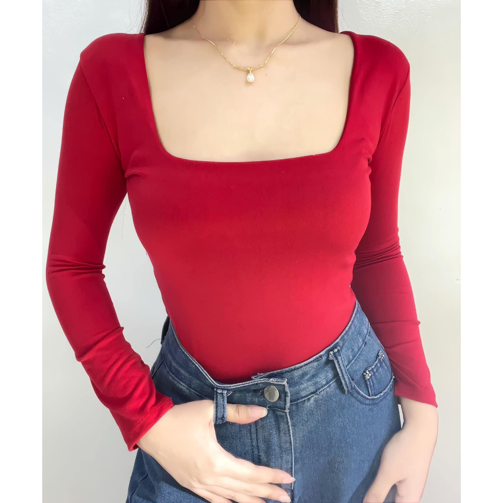 Kiara Double lining Long sleeves Squareneck | Shopee Philippines