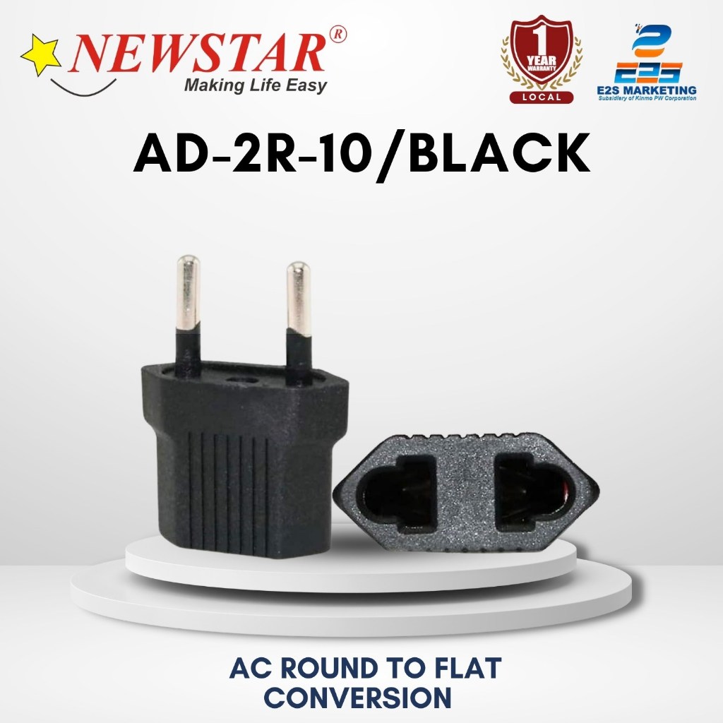 Newstar AC Round to Flat Conversion Plug Package AD-2R-10/Black (10pcs ...