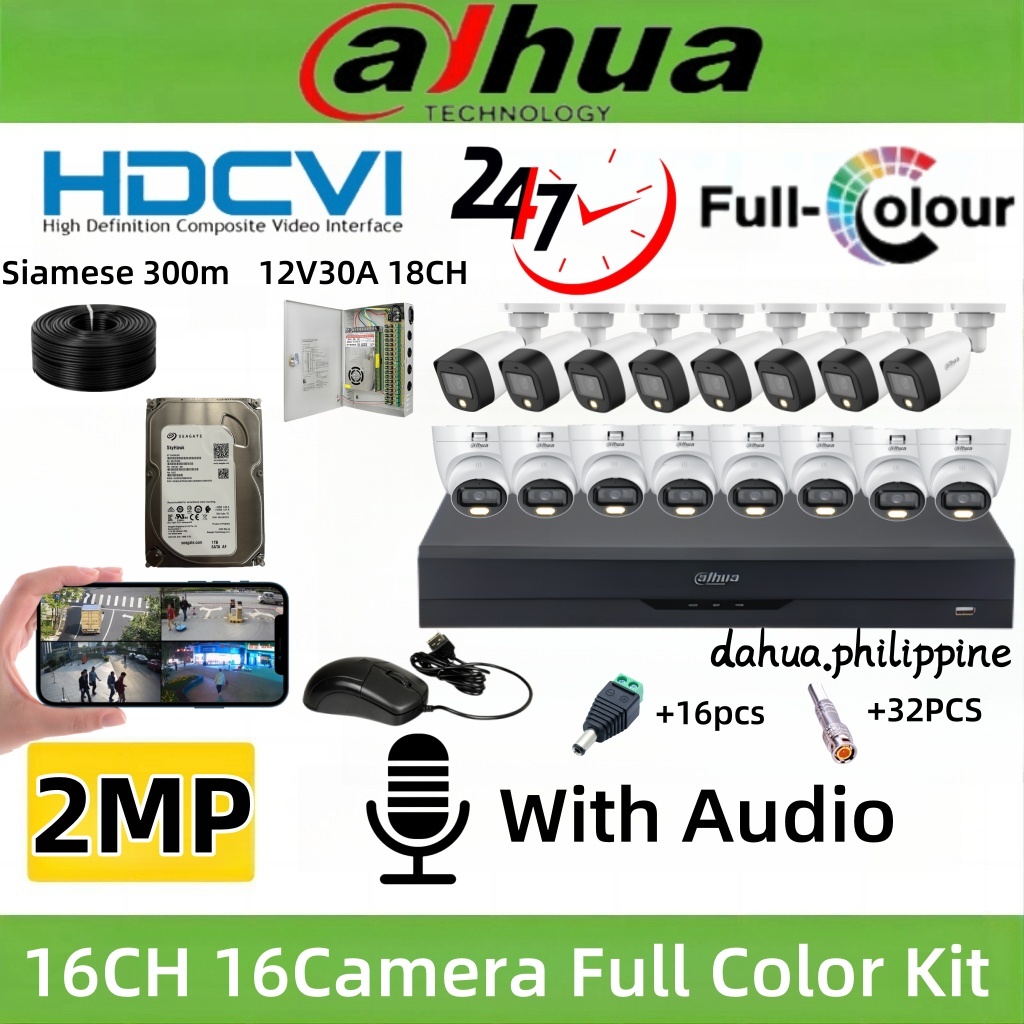 Dahua HD 2MP Full Color 16CH 16camera CCTV Kit With Audio CCTV Package ...