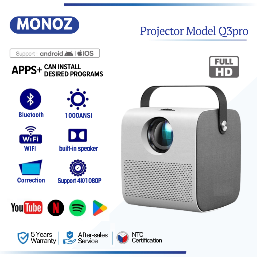 Android Projector Q3 Pro Full HD 1080P 4K Wi-Fi Bluetooth Netflix ...