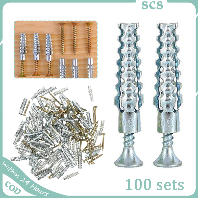 100 Set Metal M6 Expansion Screw，Concrete Drywall Metal Wall Plug Self ...