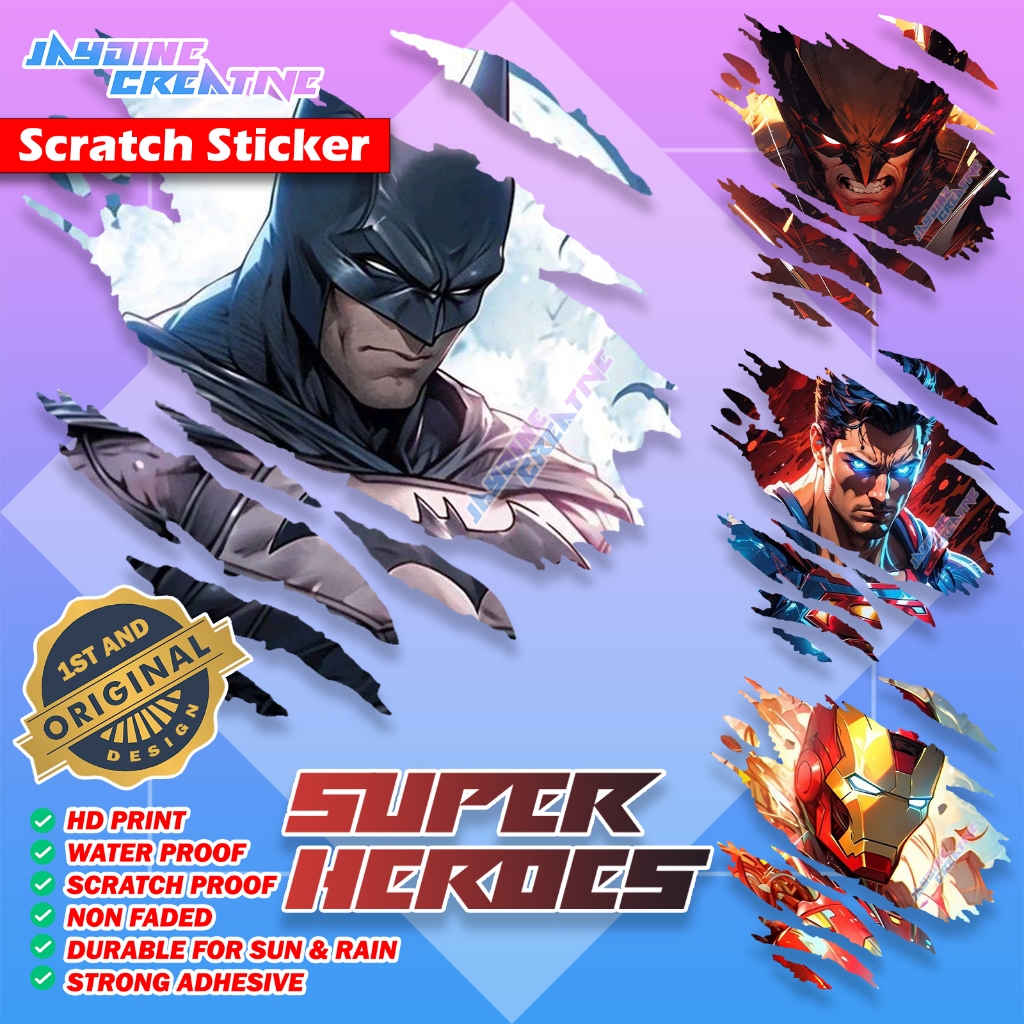 Super Heroes Scratch Design Sticker, Indoor Outdoor Vinyl Sticker ...