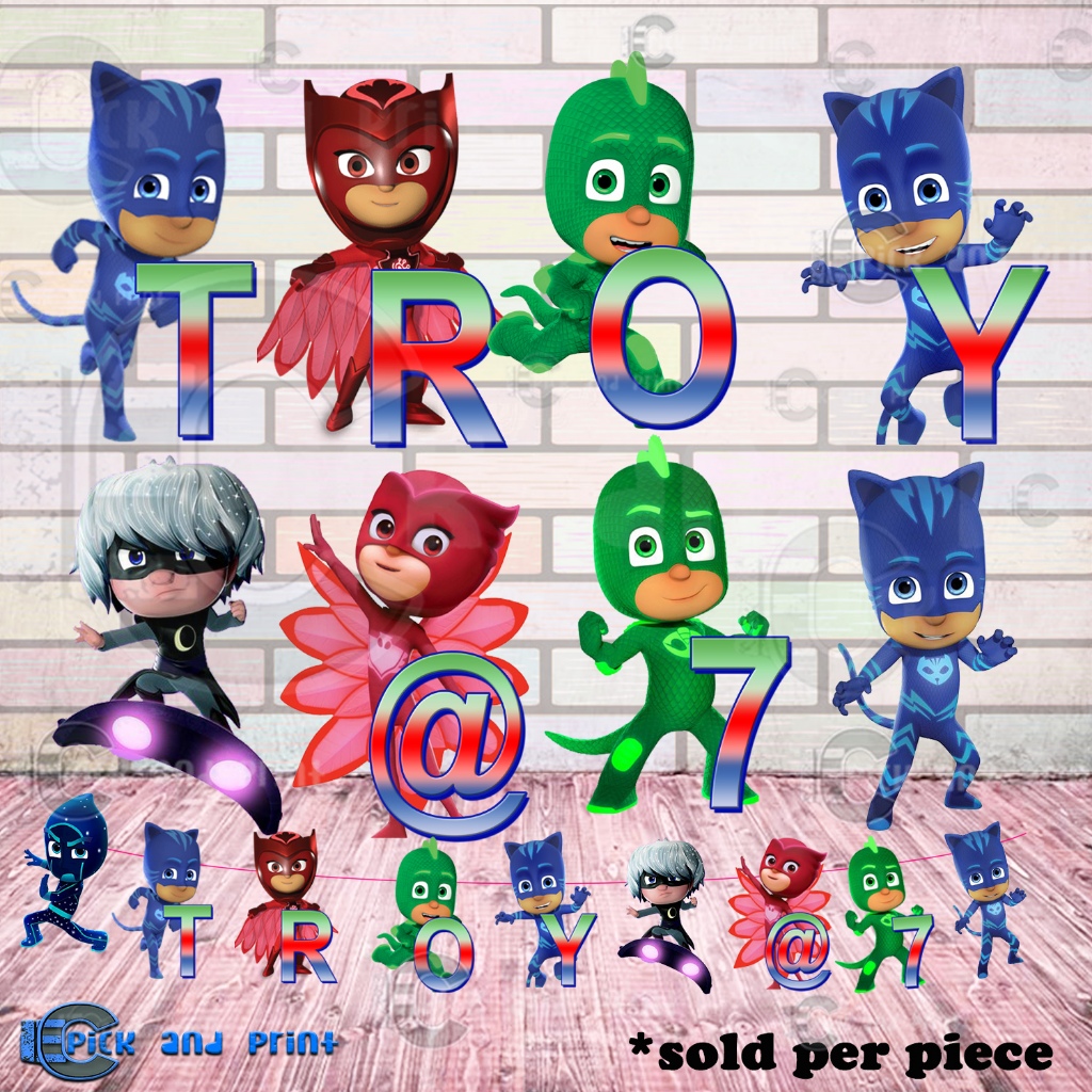 Personalized PJ Mask Character Name Banner Bunting Banderitas for DIY ...