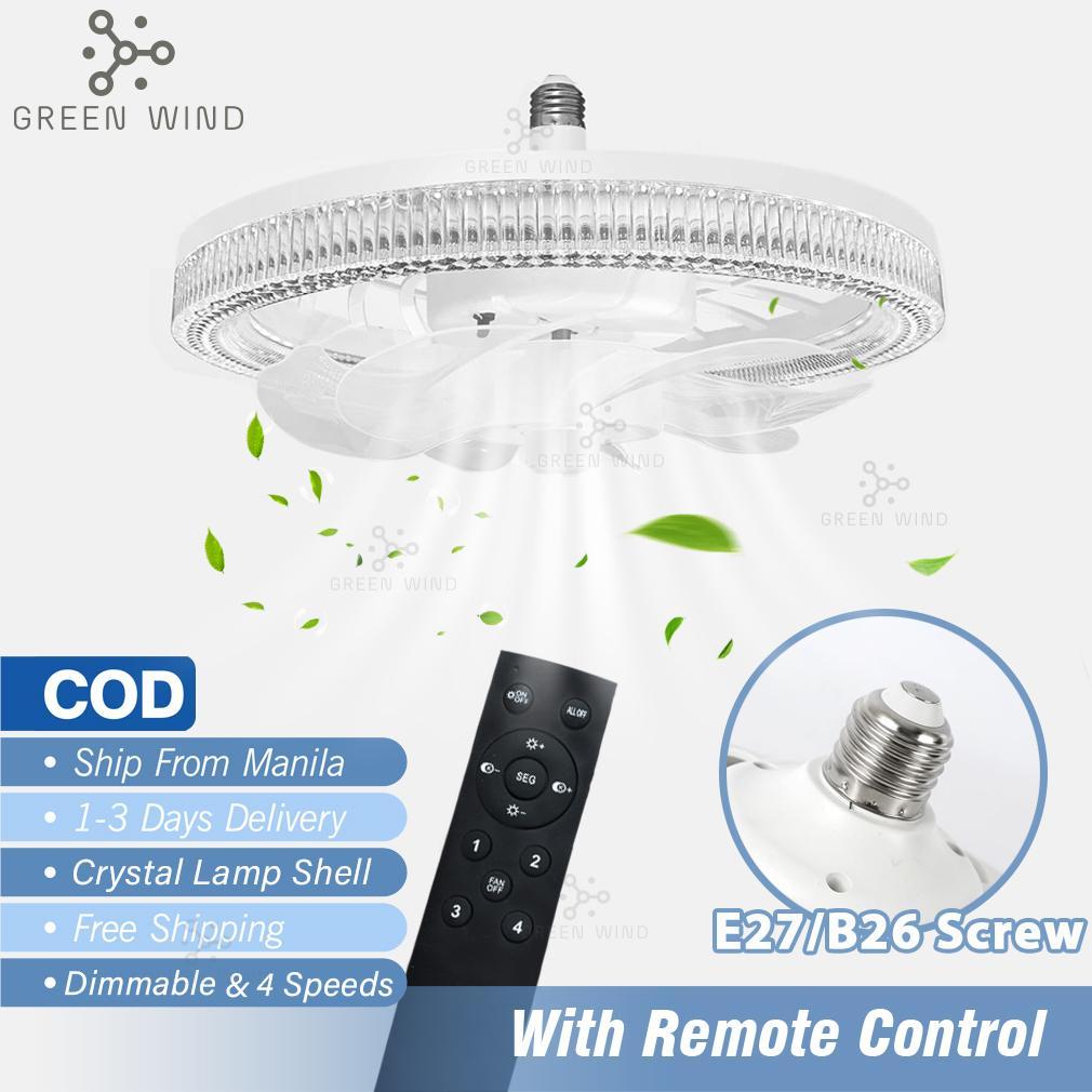 GREEN WIND E27 Ceiling Fan Light 12/20 Inch Fan Timed remote control ...