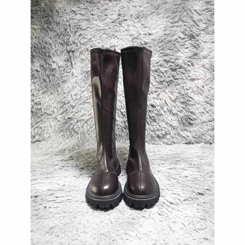 Dark Brown Leather Knee High Boots | Shopee Philippines