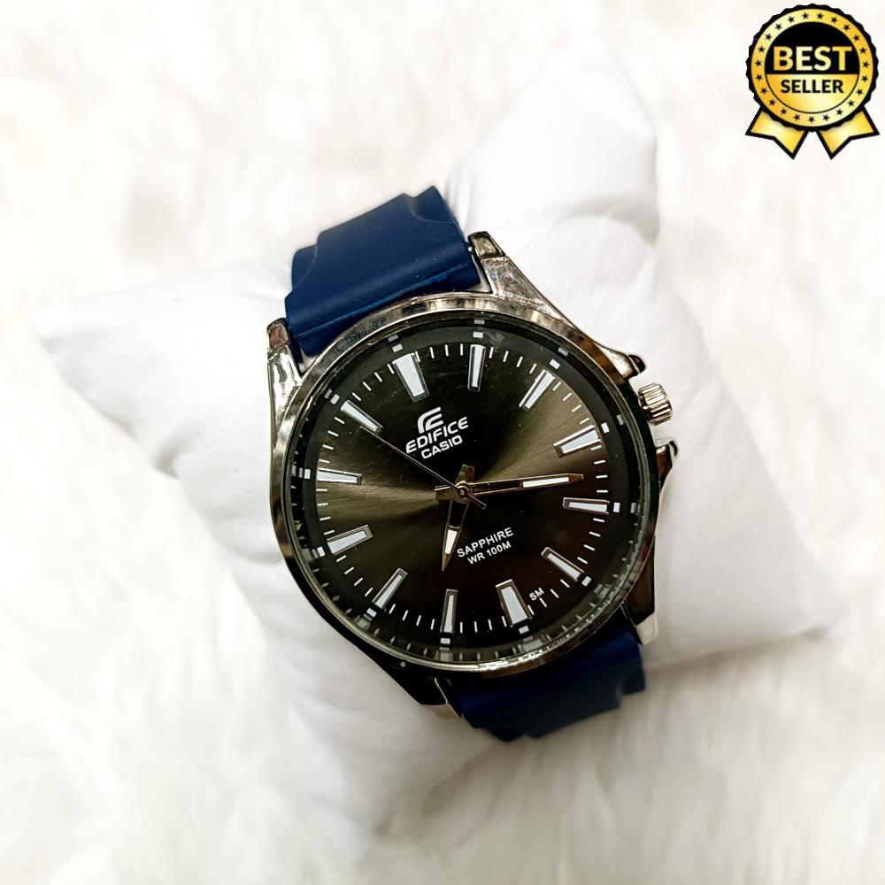 Casio Sapp Edifice WR100M Black Dial Rubber Band Watch for Men(Blue ...