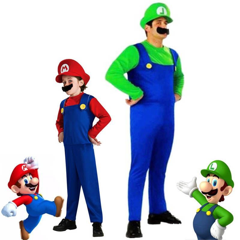 Super Mario Costume for Kids Boy Adult Men women costume jumpsuit Mario ...