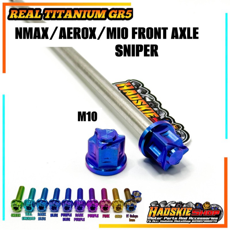 REAL TITANIUM GR5 FRONT AXLE FOR YAMAHA NMAX V1/2, AEROX V1/2, ALL MIO ...
