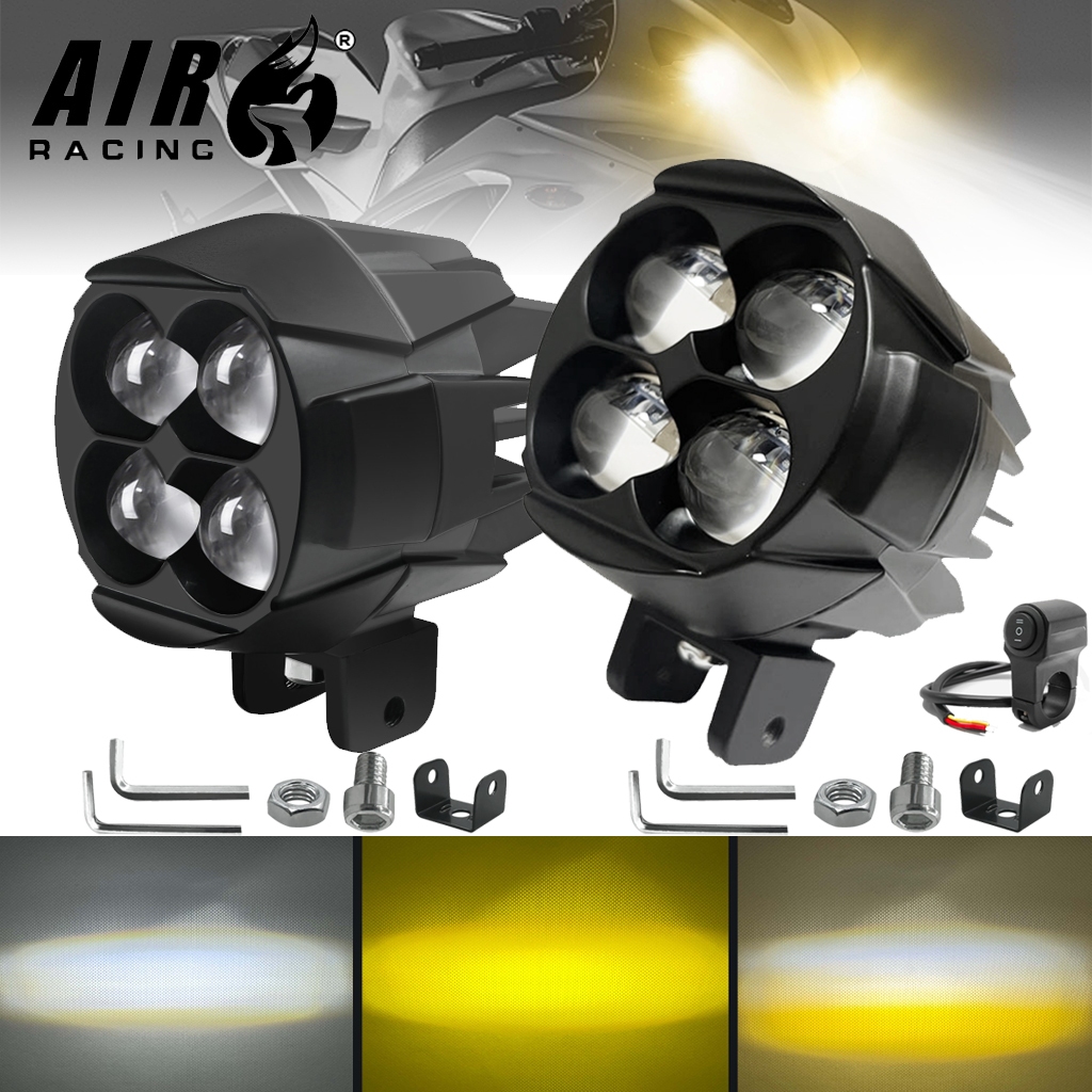 Super bright LED motorcycle spotlight 4-eye waterbird dual color ...