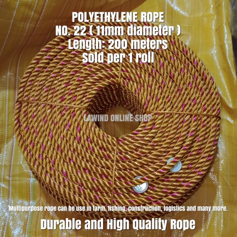 PE NYLON Rope no. 22 (11mm x 200 meters) 12.2 kilos Polyethylene Rope ...
