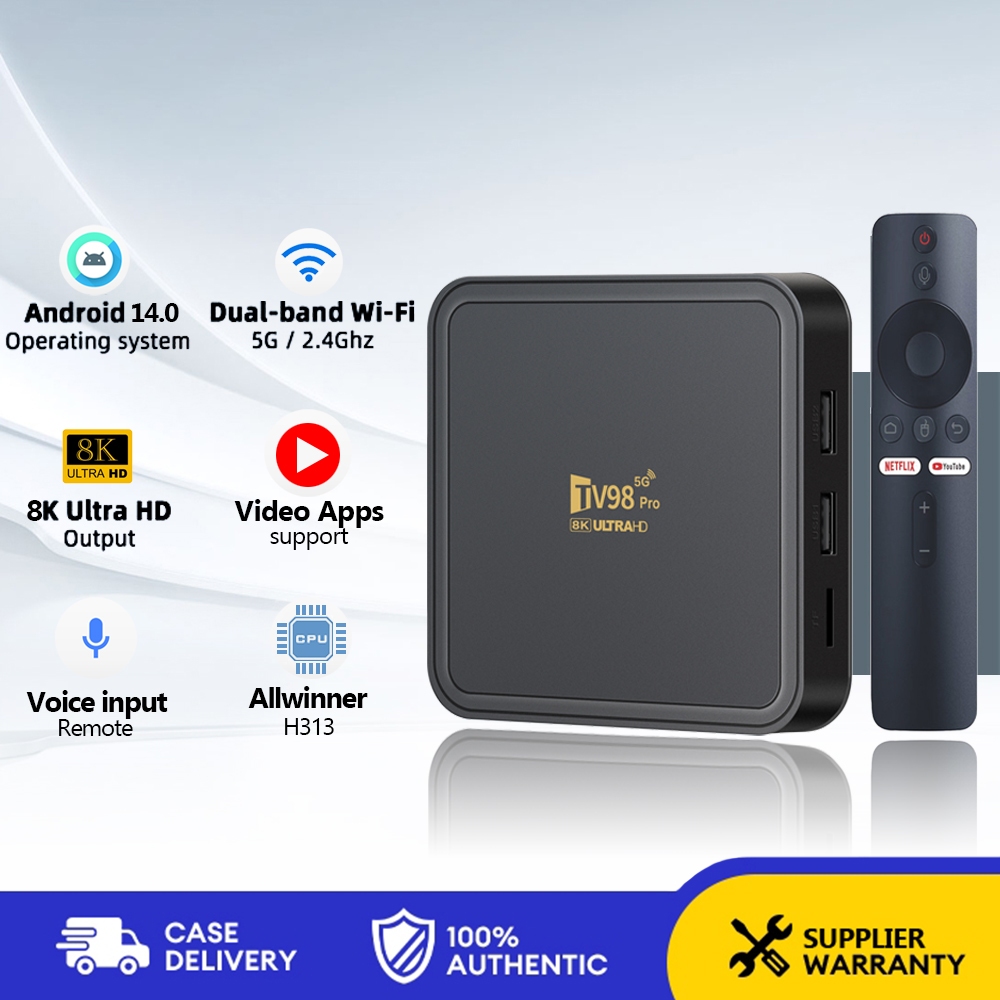 TV98 Pro 8K HD 5G Wi-Fi Android 14 with Voice Remote Control TV Box Netflix Google Free Movie ...