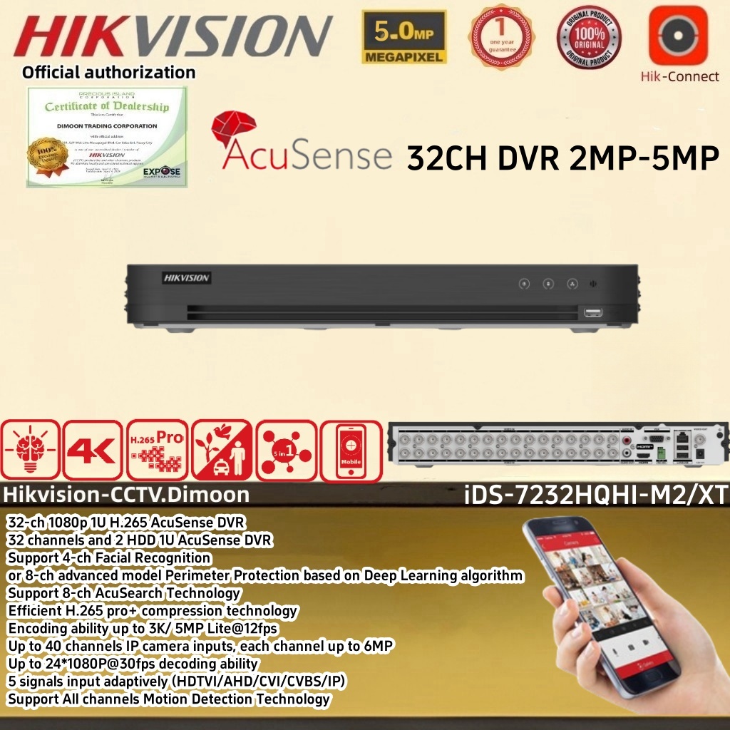 Hikvision 2MP 5MP DVR 32CH CCTV DVR 1U H.265 AcuSense DVR All channels ...