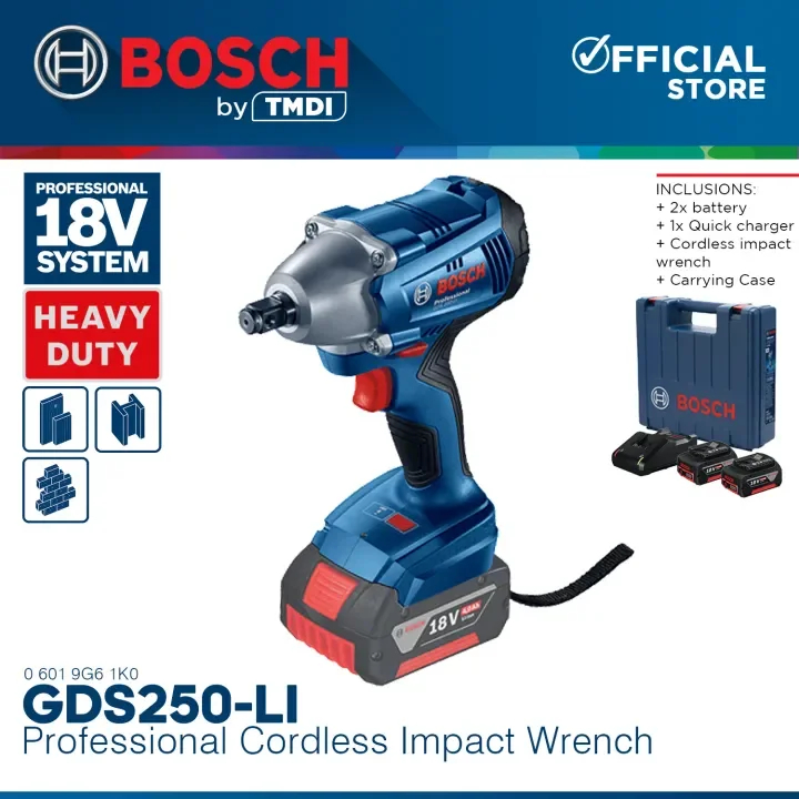 BOSCH Cordless Impact Wrench 18V Li-ion Battery GDS-250-LI 100% ...