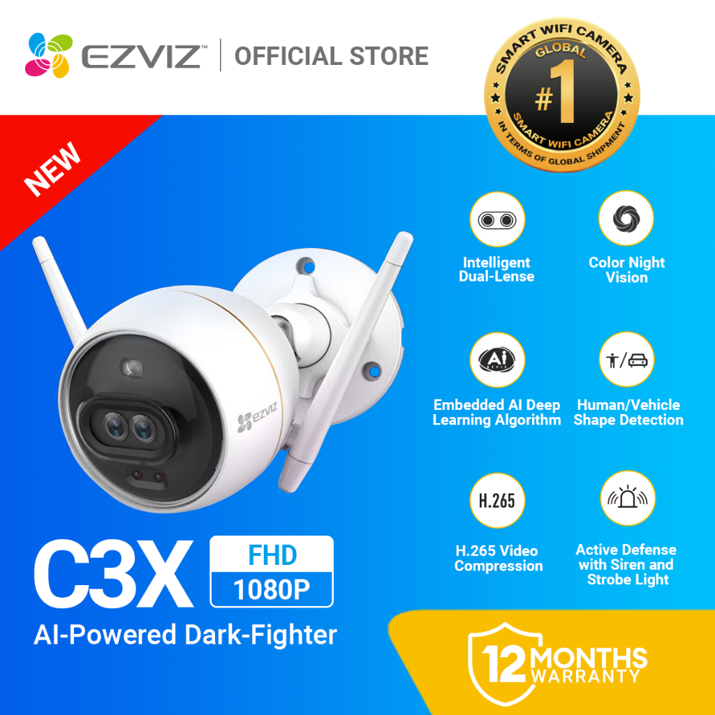 EZVIZ C3X Dual-lens Outdoor Waterproof Security WiFi Camera 1080P Color ...