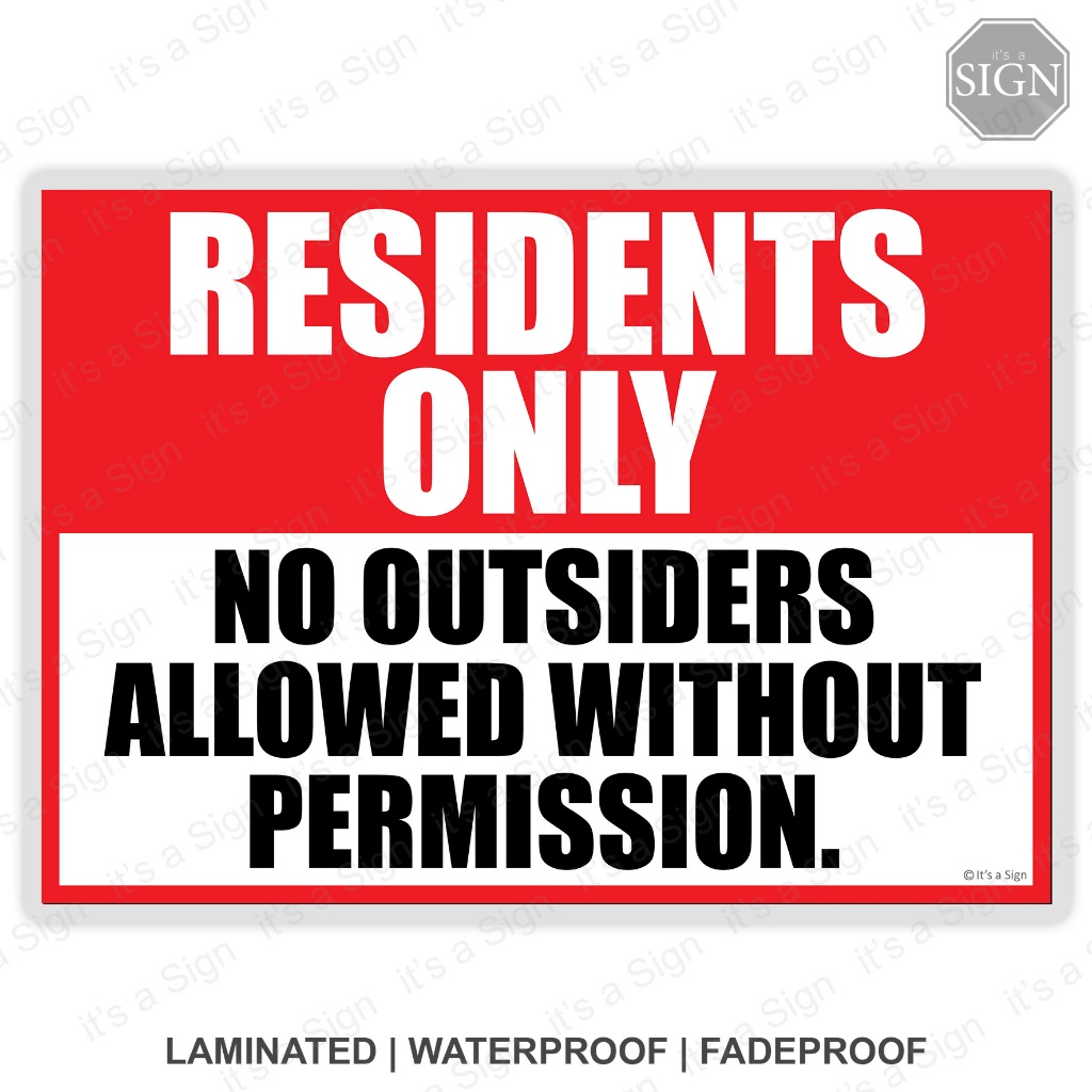 Resident Only No Outsiders Allowed Sign - Laminated Signage - A5 / A4 ...